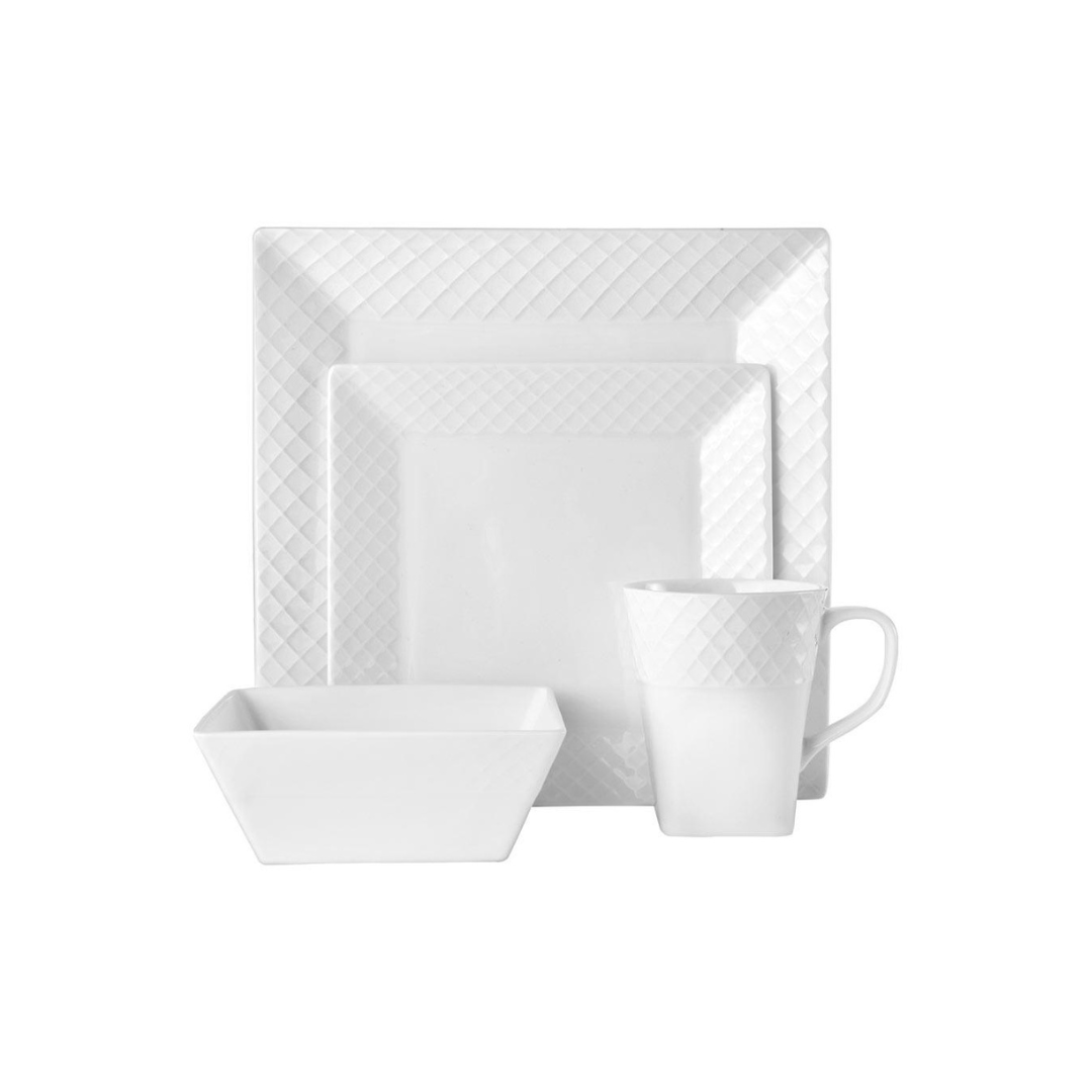 Trellis White Square 16 Piece Dinnerware Set, Service for 4 – ARIA HOME